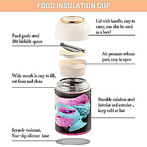 CUPADA Sculpture Cat Cool Food Jar, Art Design Insulated Hot Food Jars Vacuum 17OZ with Folding Spoon for Work Trip Picnic Camping