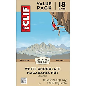 Clif Bar - White Chocolate Macadamia Nut Flavor - Made with Organic Oats - 9g Protein - Non-GMO - Plant Based - Energy Bars - 2.4 oz. (18 Pack)