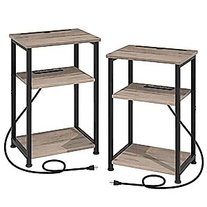 AMHANCIBLE Nightstands Set of 2, Side Table with Charging Station Phone Holder, End Tables Living Room with USB Ports & Outlets, Bedside Tables for Bedroom, HET033GY