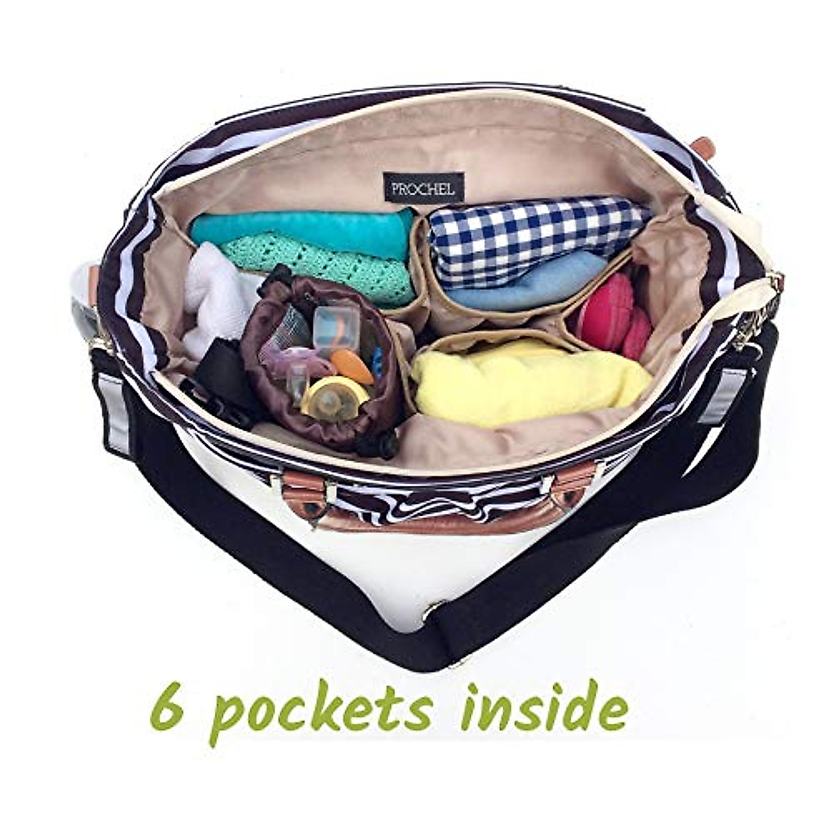 Prochel Diaper Bag Set Striped Crossbody Shoulder Tote Purse Black White (Pink)