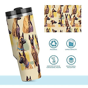 linqin Beauty Brown Dogs Vacuum Insulated Tumbler with Straw Lid 40 oz Girls Water Bottle Reusable Camping Mug for Water, Iced Tea or Coffee