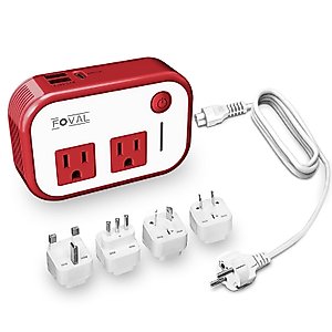 Travel Voltage Converter 220V to 110V-FOVAL Step Down Power Converter International Travel Adapter with USB-C Port 18W-[Outlet Converter US to Europe, Italy, UK, AU, Use for USA Appliance in Overseas]