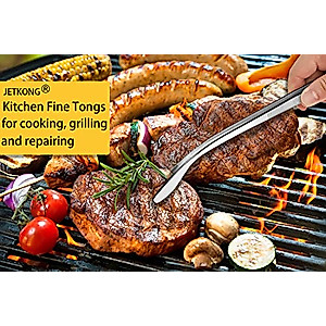 JETKONG 12-Inch Kitchen Tweezer Tongs Stainless Steel Cooking Tweezers Curved Tips Tweezers for Cooking, Grilling and Repairing