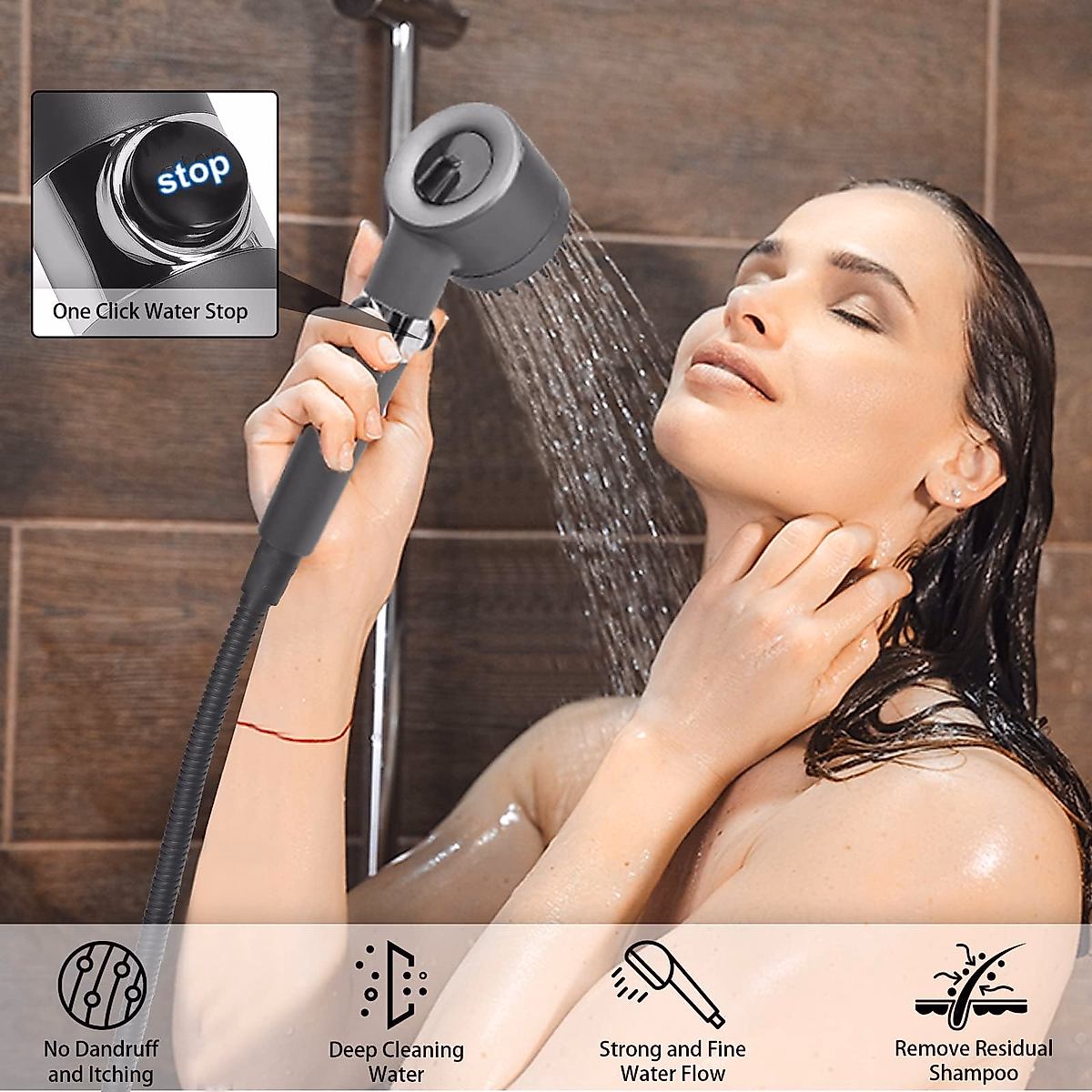 Luxsego High Pressure Shower Heads with Scalp Massager Shampoo Brush for Skin & Hair Care, Filtered Shower Head with Handheld Sprayer Soften Hard Water, 3 Settings 4 in 1 Detachable Showerhead Set
