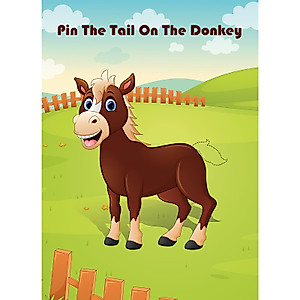 Hxezoc Pin The Tail On The Donkey Party Game with 30 Pcs Tails Large Donkey Games Poster for Kids Birthday Party Carnival Party Supplies