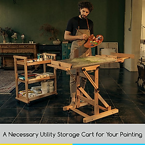 MEEDEN Art Supplies Cart, Walnut 3-Tier Multifunctional Art Storage Cart Organizer, Solid Beech Wood Studio Cart Art Taboret with Caster Wheels, Rolling Utility Cart Organizer for Artist