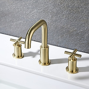 8 Inches Widespread Bathroom Faucet Brushed Gold, 2 Handle Brass Bathroom Faucets for Sink 3 Hole with Valve and Pop-Up Drain Assembly by ChiLDano, CH3163BG