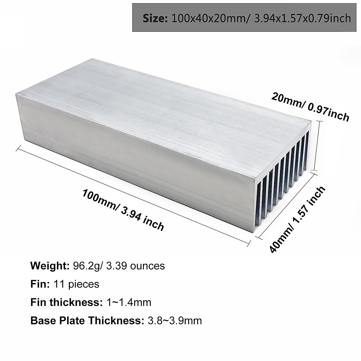 Awxlumv 2Pcs Aluminum Heatsink 100 x 40 x 20mm/ 3.94x1.57x0.79 inch Heat Sink Chipset Diffusion Cooling Fin Comb Heat Sinks Cooler for LED Peltier Thermal Module Tec1-12706 High Power Amplifi