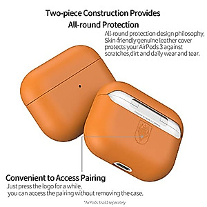 AirPods 3 Leather Case Cover, Docco Jette Fully-Wrapped Italian Genuine Leather Case for Apple AirPods 3,Supports Wireless Charging Front LED Visible