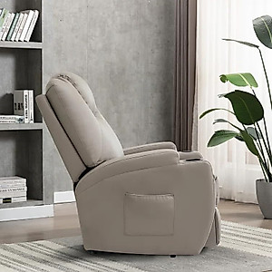 yoyomax Breathable leather Lift Recliner Chair, Oversized Upholstered Heated Massage Chair, Electric Power Rocker with Drink Holders - Adjustable Living Room Chair for Back, Lumbar, Legs- LightGrey