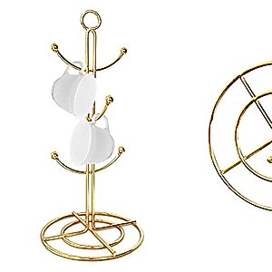 6-Mug Holder, Kitchen Mug ， Coffee Mugs & Teacup Storage Rack, Coffee Counter Bar Accessory & Kitchen Countertop Organizer, Gold