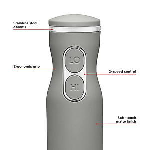 Chefman Immersion Stick Hand Blender with Stainless Steel Blades, Powerful Electric Ice Crushing 2-Speed Control Handheld Food Mixer, Purees, Smoothies, Shakes, Sauces & Soups, Grey