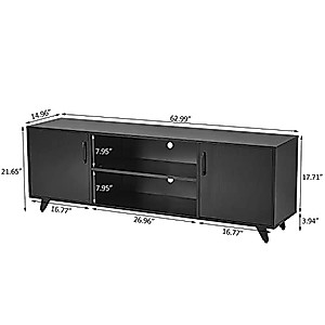 Panana Modern TV Stand for 70 Inch TV, Entertainment Center Television Stands Black TV Console with Storage Cabinets and Open Shelves Media Console TV Table for Living Room Bedroom