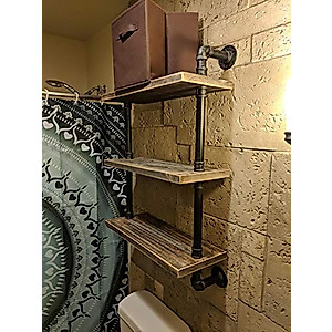 FODUE Industrial Pipe Shelving Bookshelf Rustic Modern Wood Ladder Storage Shelf 3 Tiers Retro Wall Mount Pipe Design DIY Shelving