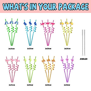 24 Shark Party Favors Reusable Plastic Straws for Boys Girls Kids Baby Swimming Ocean Shark Themed Birthday Party Supplies Decorations with 2 Cleaning Brushes