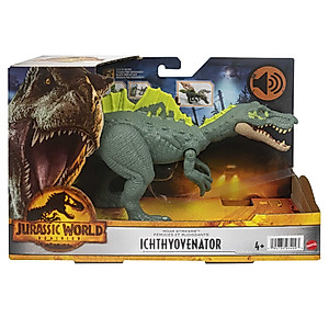 Mattel Jurassic World Dominion Roar Strikers Dinosaur Action Figure with Roaring Sound & Attack Action, Ichthyovenator Dino Toy Includes Downloadable App & AR