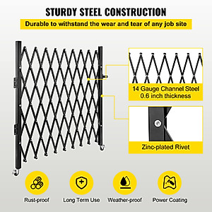 VEVOR Single Folding Security Gate, 87" H x 94" W Folding Door Gate, Steel Accordion Security Gate, Flexible Expanding Security Gate, 360° Rolling Barricade Gate, Scissor Gate/Door with Padlock