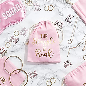 Sparkle and Bash Pink Drawstring Hangover Kit Gift Bags for Bachelorette Party Favors (5 x 7 In, 12 Pack)