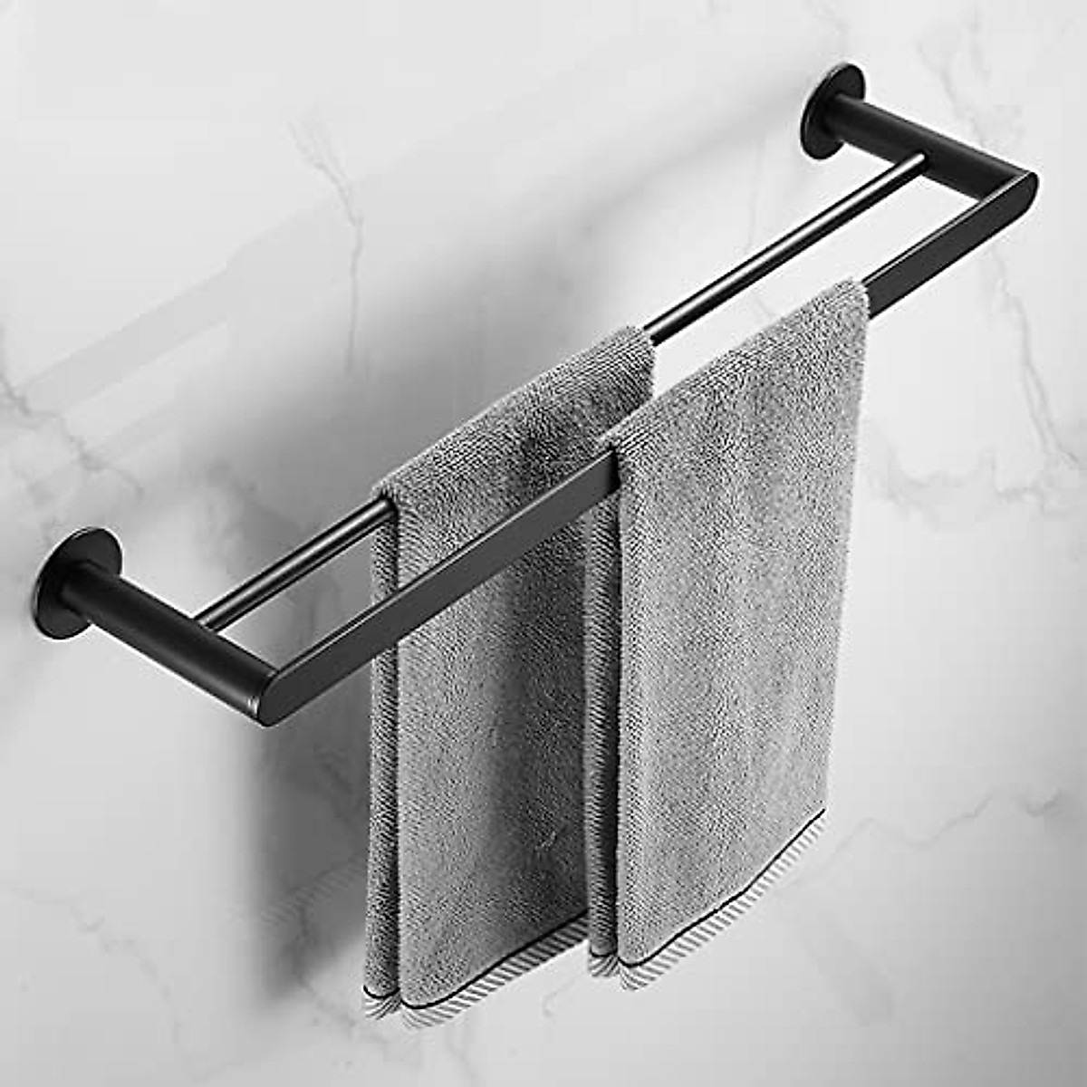 Bath Towel Bar Black 304 Stainless Steel Towel Rack, Towel Bar, Double-bar Toilet Bathroom Nordic Light Luxury Towel Rail Towel Holder (Color : Black 33cm)