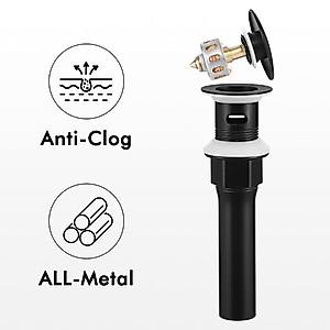 KES Black Bathroom Faucet Single Handle & Bathroom Sink Drain with Overflow, cUPC Certified Vanity Faucet with Pop Up Drain Stopper Stainless Steel Matte Black, L3156ALFF12-BK-C2