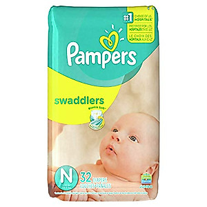 Pampers Swaddlers Disposable Diapers Newborn Size 0 (> 10 lb), 32 Count, JUMBO
