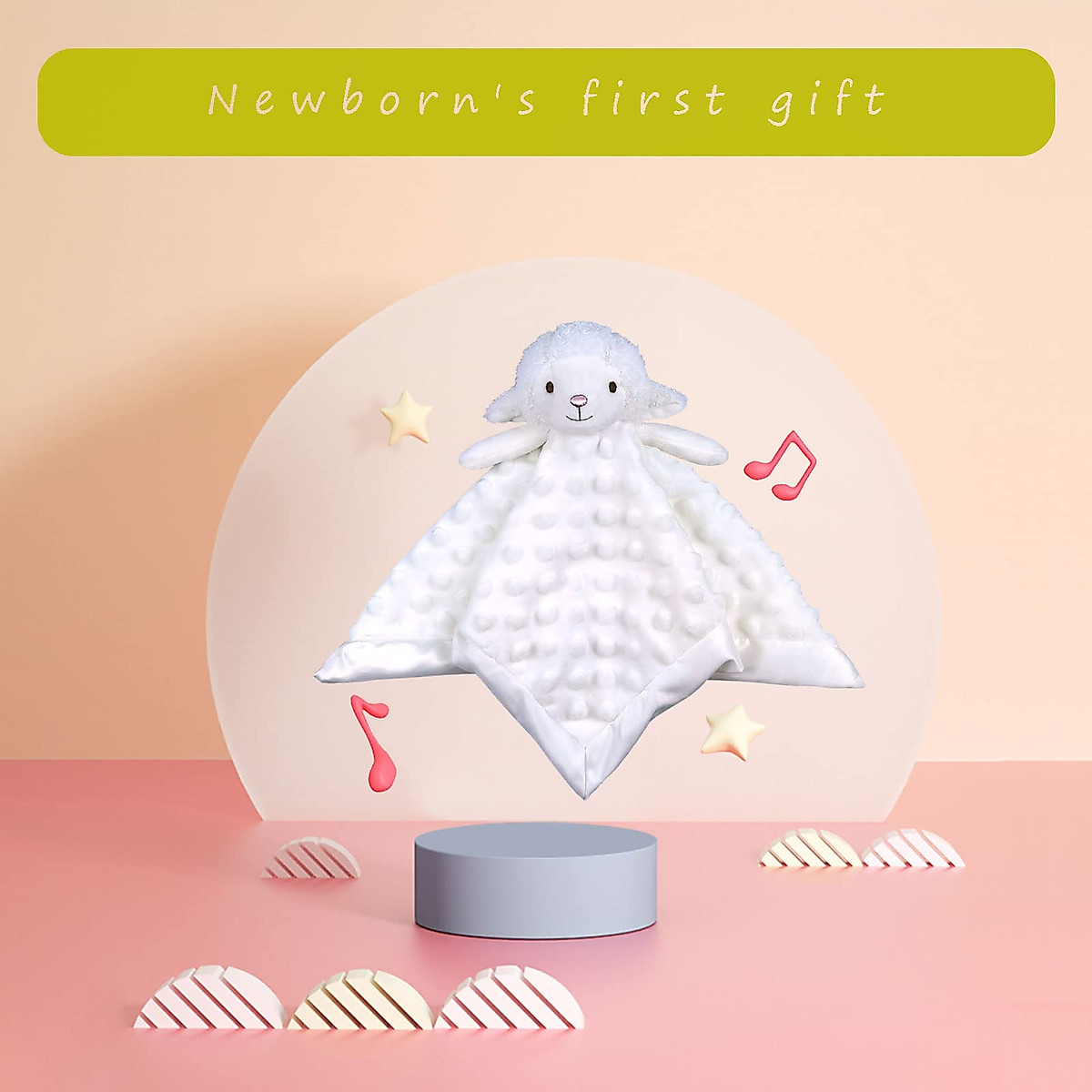 Doindute Baby White Lamb Soft Stuffed Animal Security Blanket, Plush Sheep Character Lovey Blanket, Baby Shower/Nursery Gift, Newborn Infant Toddler Snuggle Blankie for Boys Girls, 13 Inches