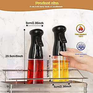 Olive Oil Sprayer for Cooking - 200ml Olive Oil Mister Glass Oil Spray Bottle, Refillable Food Grade Oil Vinegar Spritzer Sprayer Bottles for Kitchen, Air Fryer, Salad, Baking, Grilling, Frying