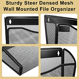 Tatuo 12 Pack Mesh Wall Mounted File Holder Hanging File Organizer Vertical Wall File Organizer Holder Rack for Office and Home, Black (with Label Panel)