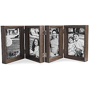 5x7 Hinged Picture Frames Beveled Wood Brown with Real Glass 4 Vertical Opening Family Lover Gift