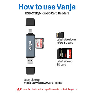 Vanja SD Card Reader, 3 in 1 USB/USB C/Micro USB Micro SD Card Reader Adapter for Mac, MacBook, iPhone 15, Camera, Android Phone, PC, Laptop, Supports Memory Card SD/Micro SD/TF/SDHC/SDXC/MMC