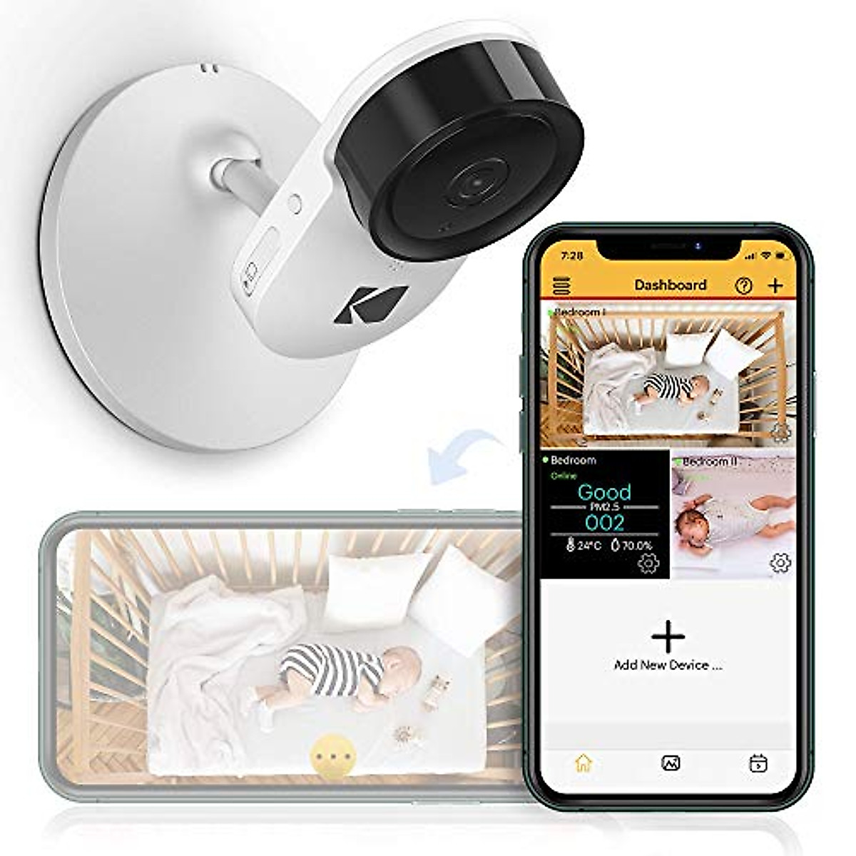 Kodak Cherish C120 Video Baby Monitor, with App and Two Way Talk, Comfort Your Baby, Elderly, Pets and Family from Anywhere, Whether You’re Home or Away (Renewed)