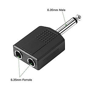 Jelanry 1/4" 6.35mm Stereo Plug Male to Dual 1/4" 6.35mm Jack Female Splitter Adapter, Dual 6.5mm Jack Adapter Audio Y Cable Splitter for Guitar, Headphone, Microphone, Amplifier TAA Compliant Black