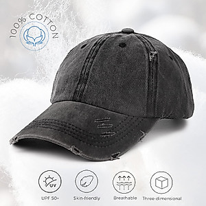 Lvaiz Womens Distressed Baseball Cap Cotton Dad Hat with Ponytail Hole Versatile Washed Ponycaps