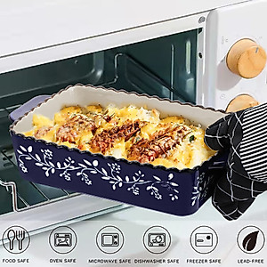 AVLA 3 Pack Ceramic Bakeware Set Porcelain Rectangular Baking Dish Lasagna Pans for Cooking Kitchen Casserole Dishes Cake Dinner 12 x 8.5 x 6 Inches of Baking Pans Banquet and Daily Use Cobalt Blue
