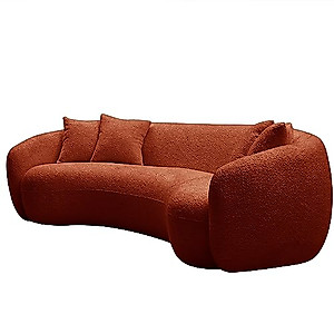 102" Teddy Fleece Boucle Sofa Modern Half Moon Comfy Sectional Leisure Couch, Beautiful Freestanding Curved Sofa & Couch for Living Room, Professionally Upholstery Perfect Shape, Orange 5 Seaters