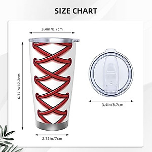 Tangopi Red Baseball Laces 20 oz Tumbler with Lid and Straw Insulated Travel Coffee Mug Reusable Spill Proof Coffee Cups Stainless Steel Water Bottle for Hot and Cold Drinks