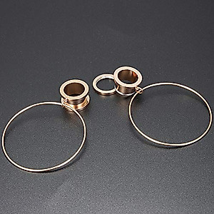 ZS Ear Tunnels Large Hoop Ear Plugs Rose Gold Ear Gauges 316L Stainless Steel Expander Dangle Gauges 6g-3/4 IN