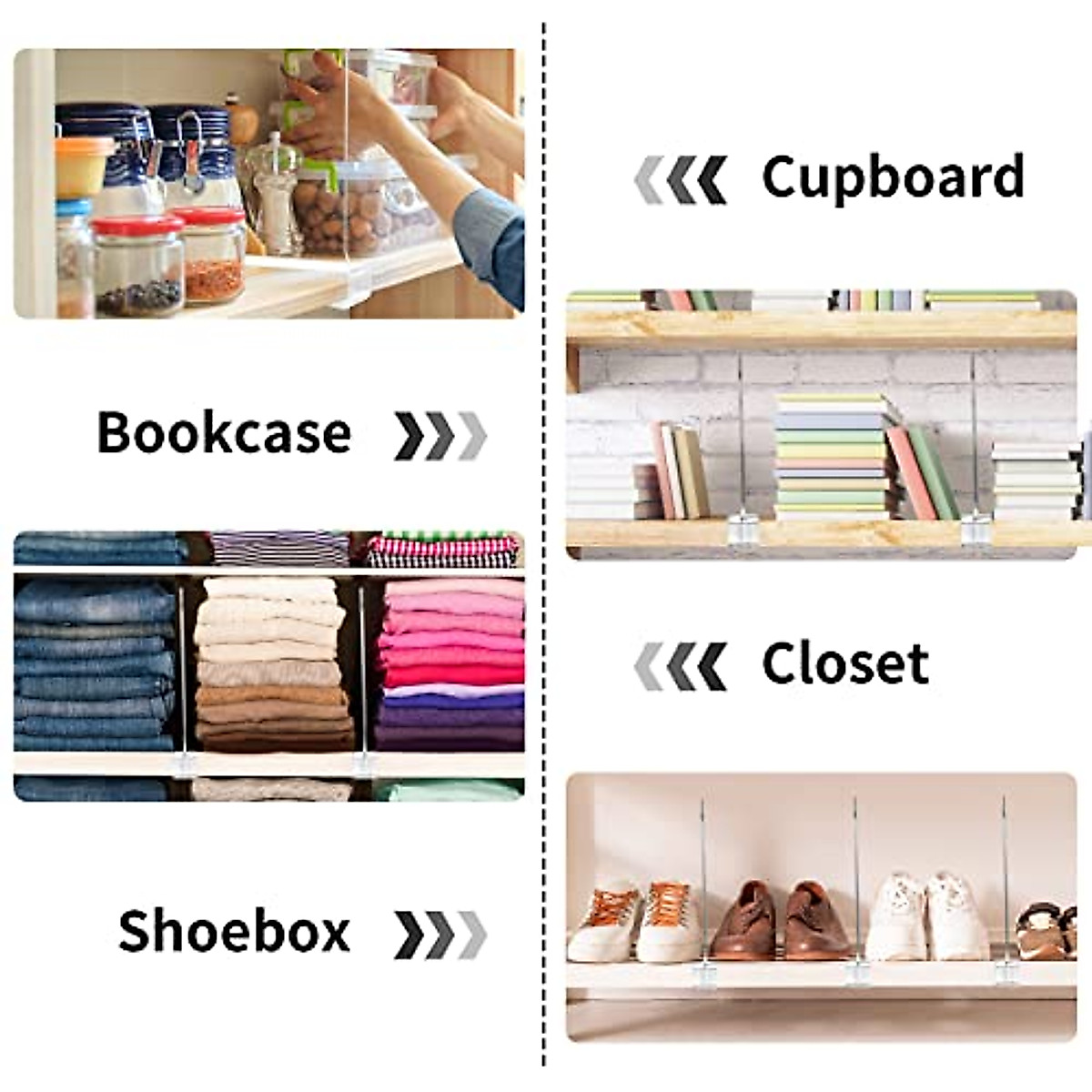 HOLIIO 8PCS Acrylic Shelf Dividers,Clear,Plastic Closets Shelf and Separator Organization for Bedroom, Kitchen and Office