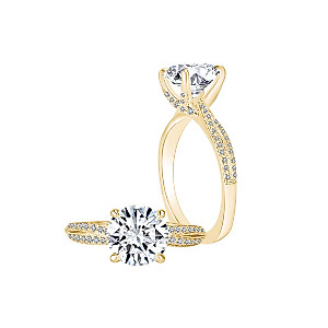 AFFY (0.26 Cttw) Round White Natural Diamond Semi Mount Engagement Wedding Ring In 14k Solid Yellow Gold (I-J Color, I2-I3 Clarity) Ring Size-6.5