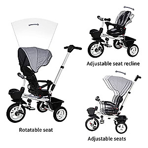 BOOWAY Baby Trike, 6-in-1 Kids Stroller Tricycle with Adjustable Push Handle, Removable Canopy, Safety Harness for 6 Months - 5 Year Old