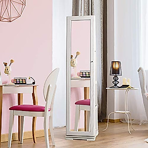 Titan Mall Jewelry Armoire Standing Jewelry Cabinet with Full-Length Mirror 360° Rotating Makeup Organizer Jewelry Storage for bedroom Jewelry Organizer inside makeup mirror, perfume organizer White