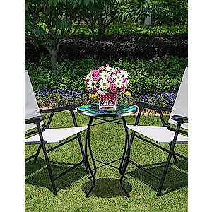 VCUTEKA Patio Side Table Plant Stands Outdoor Accent Table Small Mosaic Table Glass Top Round Balcony Coffee Table