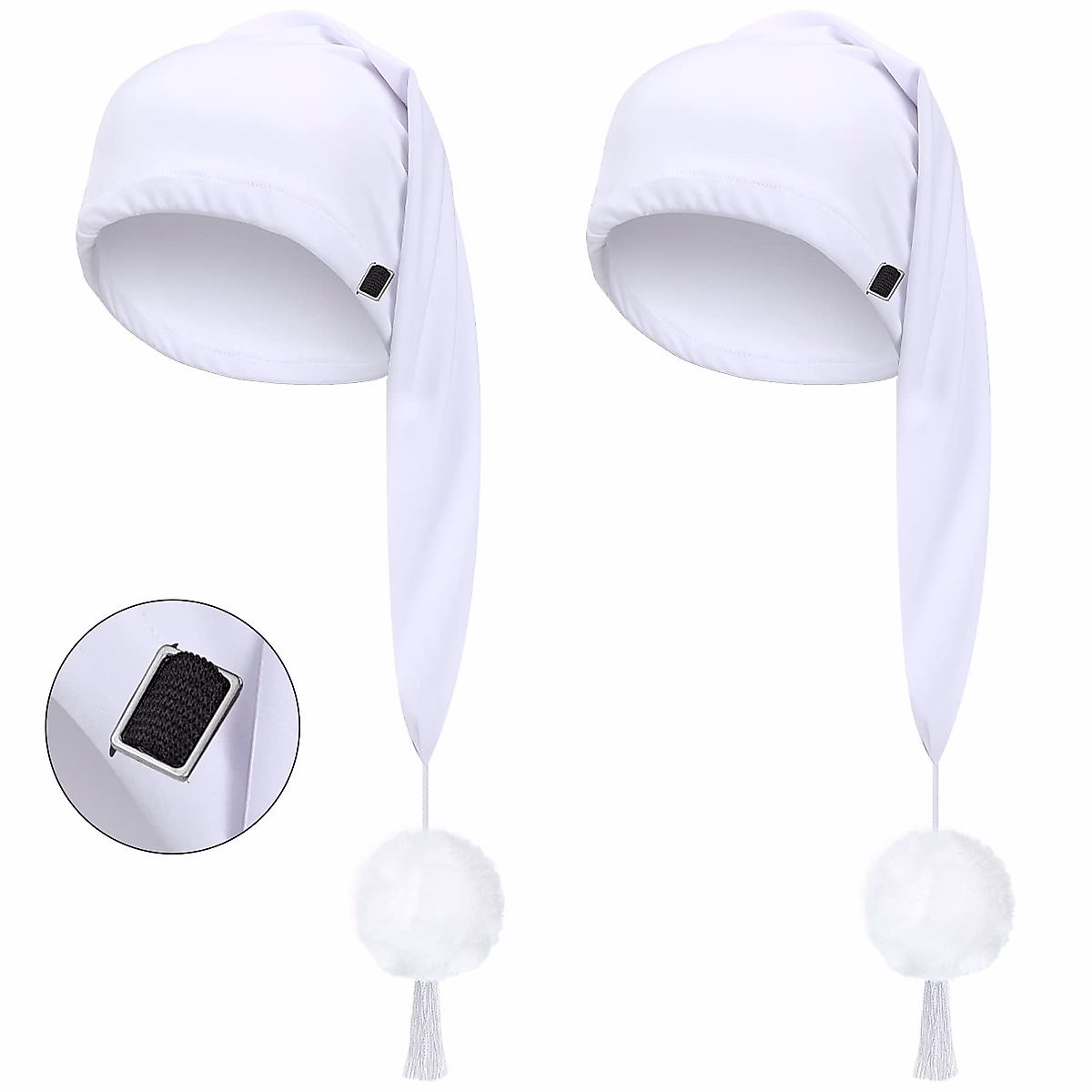 Geyoga 2 Pcs Men Silk Night Sleeping Cap Adjustable Drawstring Night Sleeping Cap with Pom Ball for Daily Use(White,Milk Fiber)