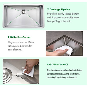 EcoChannels Undermount Kitchen Sink, 32 x 19 Inch Sink Kitchen 16 Gauge Stainless Steel Large Kitchen Sinks Single Bowl