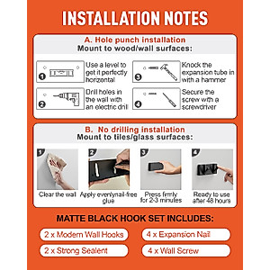 SPIEASSE 2 Pack，Modern Waterproof Black Wall Hooks，Foldable Towel Hooks for Bathrooms, Coat Hooks Wall Mounted - Ideal for Bathroom, Kitchen, Balcony