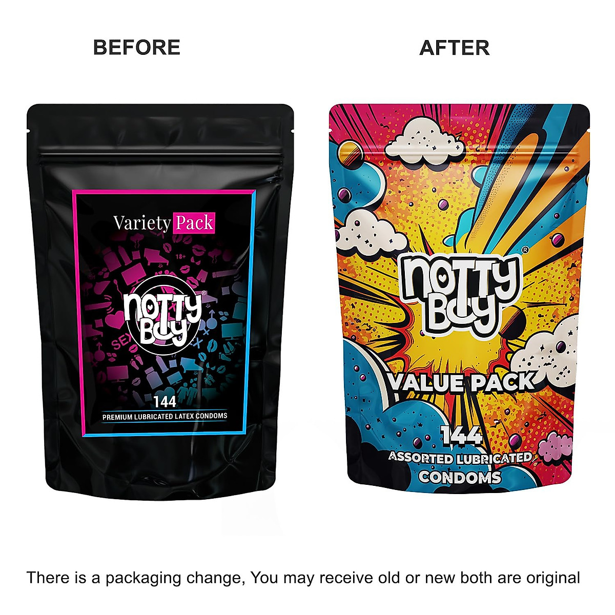 NottyBoy Bulk Condoms 144 Count Variety Pack - Ribbed and Dotted, Extra Lube, 4 in One, Ultra Fine, 1500 Dots, Super Slim, 3 in 1 and Flavours