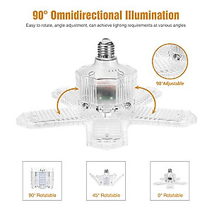 TYCOLIT LED Garage Lighting, Deformable LED Ceiling Lights with 5 Adjustable Panels, 80W/100W LED Shop Lamp for Warehouse, Workshop, Basement, Gym (100W)