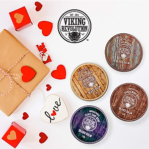 Viking Revolution 4 Beard Balm Variety Pack (1oz Each)- Sandalwood, Pine & Cedar, Bay Rum, Clary Sage - Beard Butter Styles, Strengthens and Softens Beards and Mustaches - Beard Wax for Men