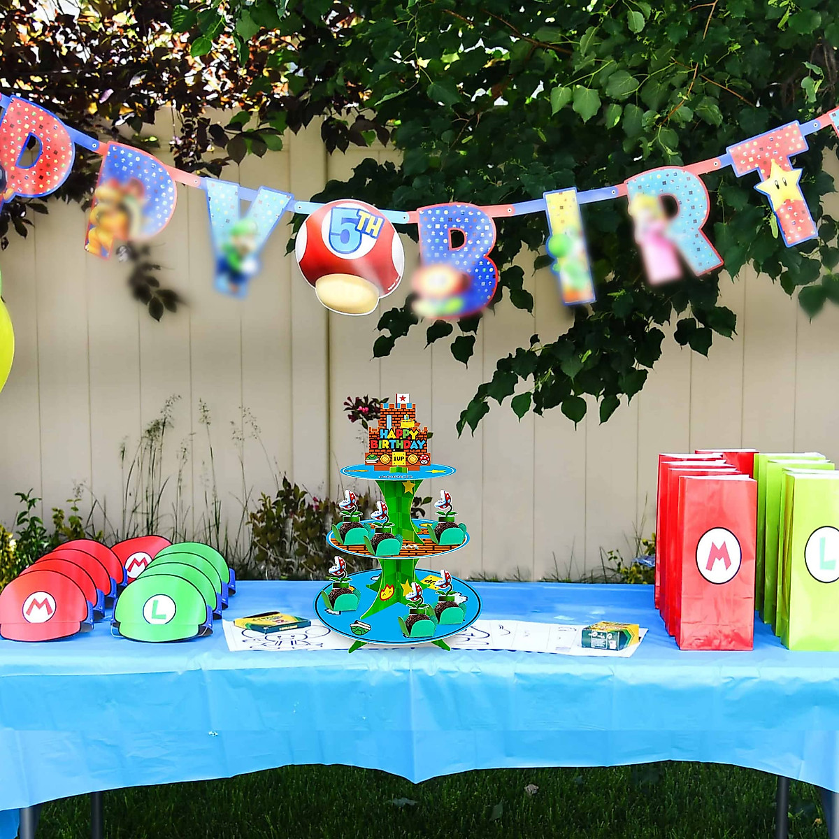 Super Brother Cupcake Stand Video Games Birthday Theme Party Supplies for Kids Birthday Cake Cupcake Decoration 3 Tier Cardboard Service Trays