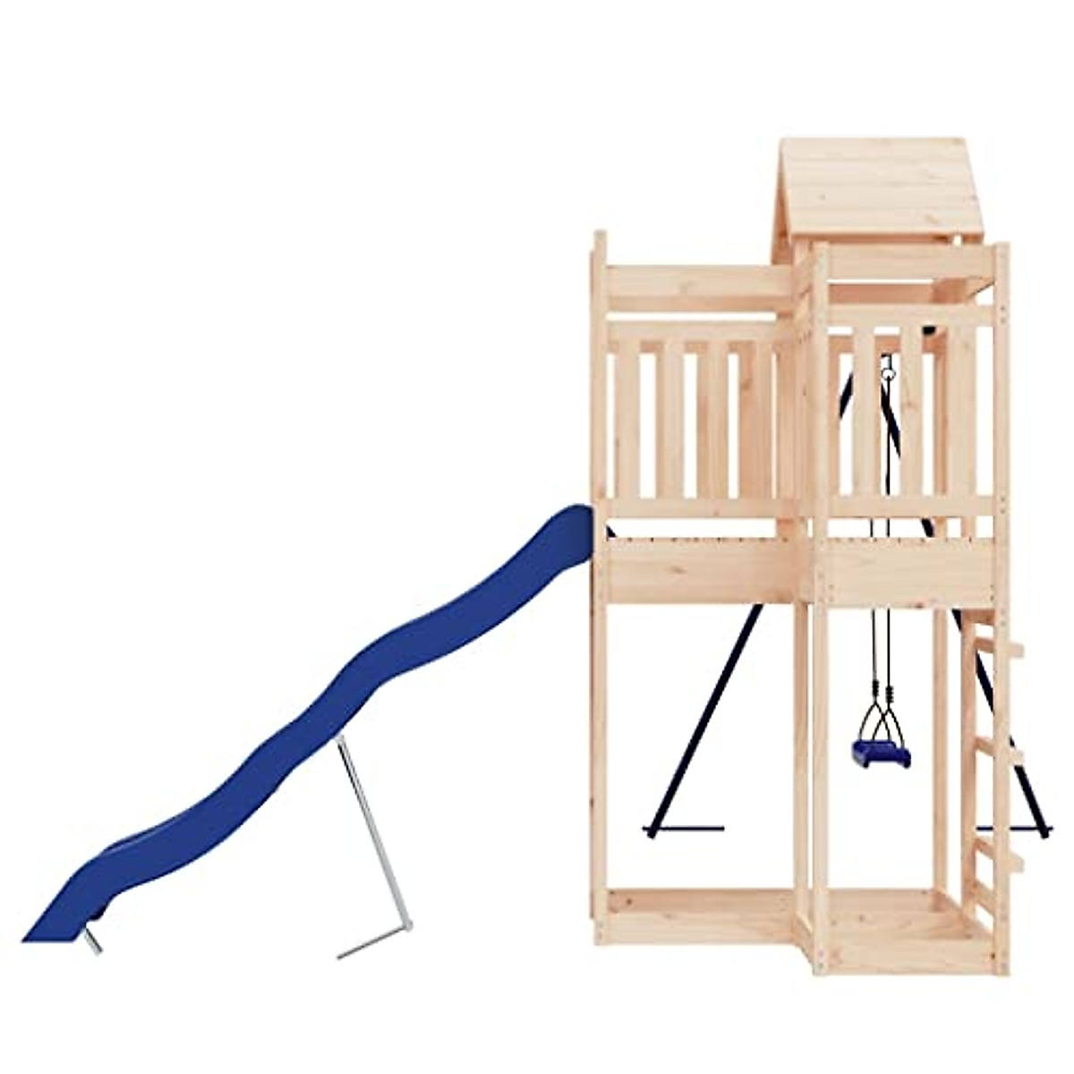 GOLINPEILO Outdoor Playset Solid Wood Pine, Garden Play Set with 1 Play Tower, 1 Wave Slide, 1 Single Swing Set, Modern Outdoor Backyard Children's Climbing Wood Playground Playset,-4549